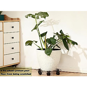 4 Packs Large Metal Plant Caddy with 6 PU wheels 13" Rolling Plant Stands Heavy-duty Wrought Iron Plant Roller Pot Movers Indoor Outdoor Plant Dolly with Casters Planter Coaster, Load up to 300 Lbs