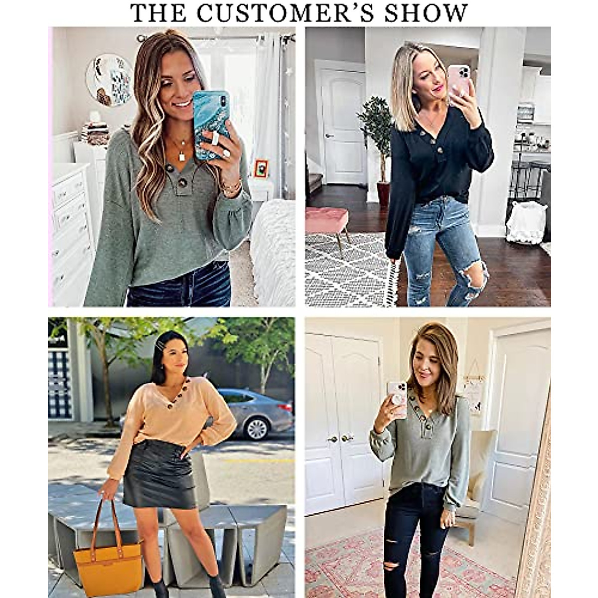 BTFBM Women Waffle Knit Shirts V-Neck Long Sleeve Casual Slouchy Loose Blouses Plain Faux Button Lightweight Pullover (Purple, Large)