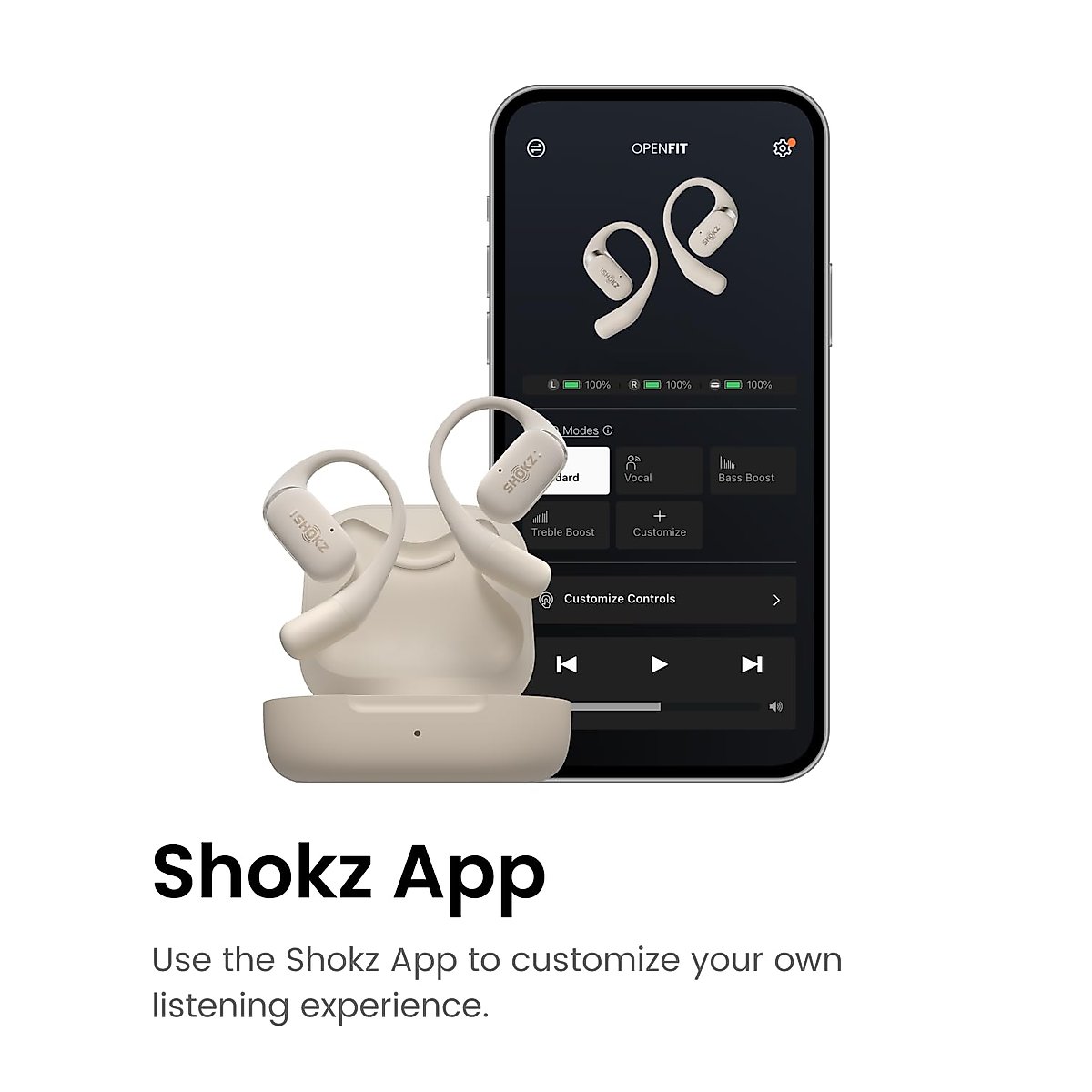 SHOKZ OpenFit - Open-Ear True Wireless Bluetooth Headphones with Microphone, Earbuds with Earhooks, Sweat Resistant, Fast Charging, 28HRS Playtime, Compatible with iPhone & Android