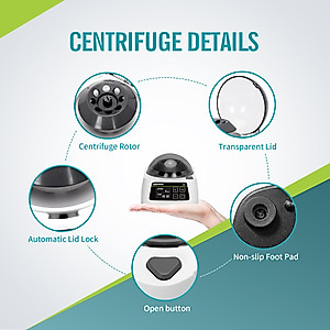 Mini Centrifuge Machine LCD Digital Display Microcentrifuge 1000-10000RPM Adjustable Speed Lab Centrifuge Benchtop with 2 Rotors for PCR Strips