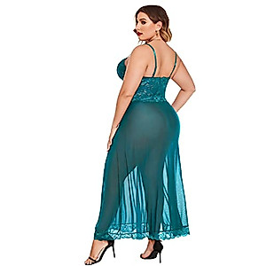 Avidlove Women's Plus Size Badydoll Lace Lingerie Long Dress Strap Chemise Nightgown Blue Green