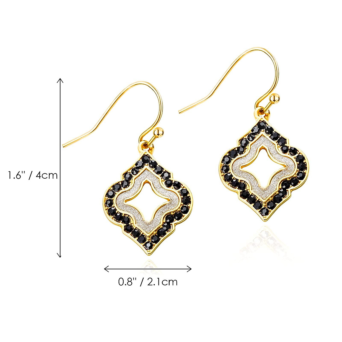 Gold Dangle Earrings: Black Diamond Drop Dainty Rhombus Bohemian Fashion Jewelry for Women Girls Teen (dark black)