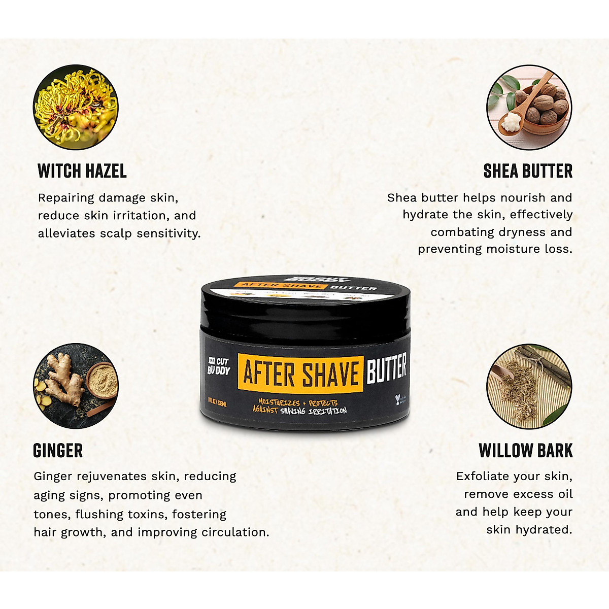 The Cut Buddy After Shave Butter for Men & Women, Moisturizer with Shaving Razor Bump Defense, Witch Hazel, Shea Butter, Ginger & Willow Bark, 8 Fl Oz