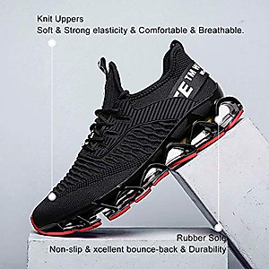 Vooncosir Men's Fashion Sneakers Breathable Mesh Running Shoes Blade Non Slip Soft Sole Casual Athletic Lightweight Walking Shoes(6.5,Black Red)