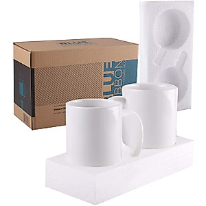 BLUE RIBBON White Sublimation Plain Blank Coffee Mug Hot Chocolate Mugs, Ceramic Mugs Hot Cocoa Mugs Mug Sets Pack of 2 15 oz