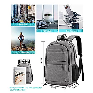 Laptop backpack For School College Student Travel Business Hiking Fit With Usb Charging Port Water Resistant 15.6 Inch (Light Grey)