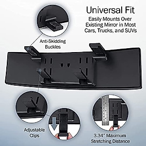 Verivue Mirrors Universal 12 Inch Interior Clip On Panoramic Rearview Car Wide Angle Mirror, Anti Glare, Clear Tint