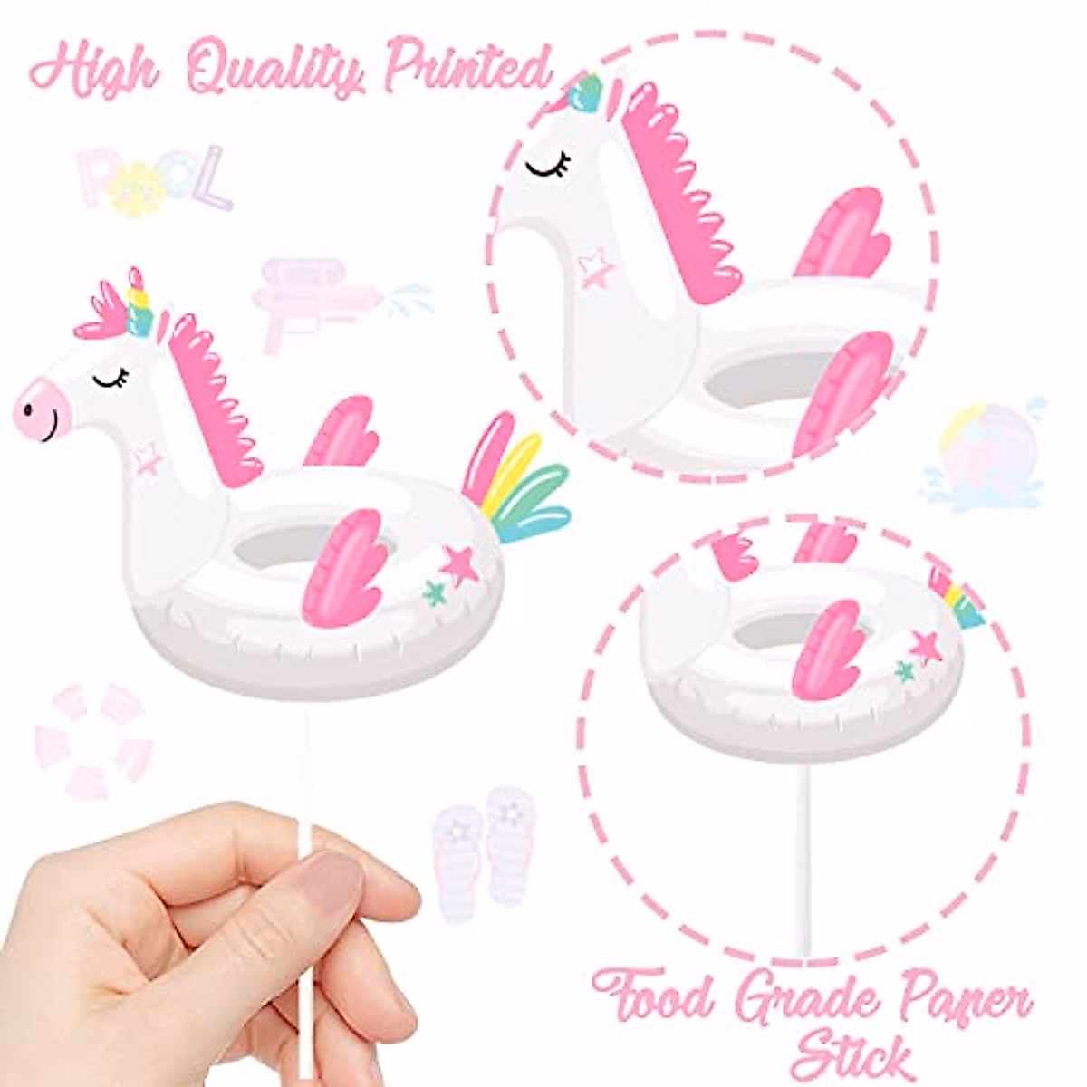 36Pcs Summer Pool Cupcake Toppers Pool Party Decorations Swimming Pool Cupcake Toppers Water Pool Themed Birthday Cake Picks for Swimming Baby Shower Party Supplies