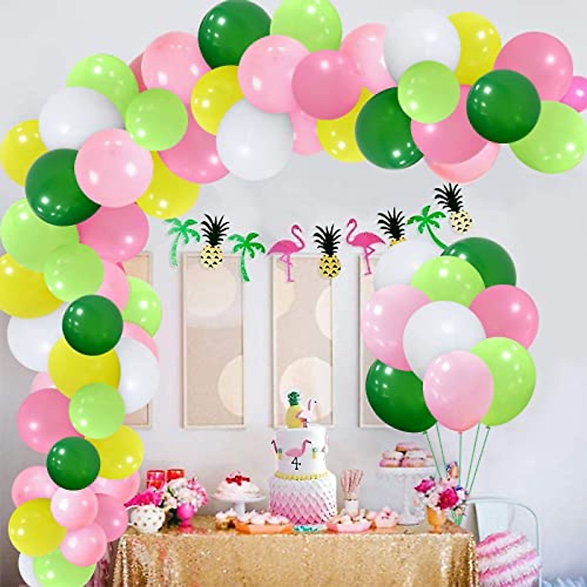 Nobledecor Pink and Green Balloons, 60pcs Pink Balloons 12 Inch Green Balloons, Green and white Balloons Latex Jungle Balloons Garland Kit for Party Birthday Decorations, Pink Green Balloon Arch