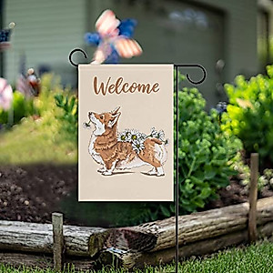 susiyo Outdoor Garden Flags 12 X 18 Prime, Yard Flag Summer, Welcome Flags Double Sided, Funny Welsh Corgi Dog With A Chamomile Flowers Polyester Decorative Flags For Outside Spring Summer Farmhouse
