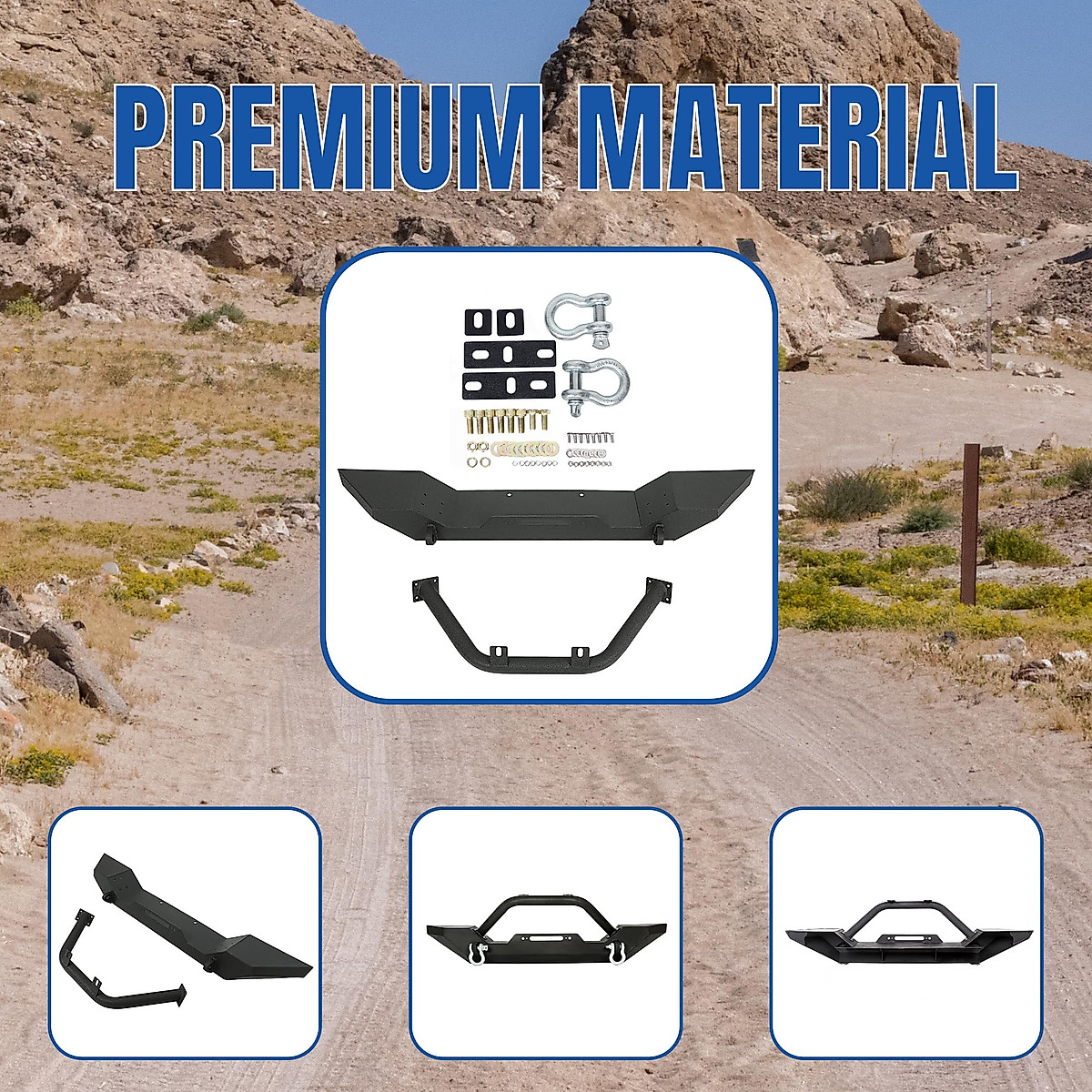 KUAFU Front Winch Bumper Black Compatible with 1986-2006 Jeep Wrangler TJ YJ With D-rings