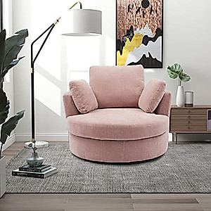 Oversized Swivel Accent Barrel Chair with 3 Pillows,Modern Comfy Upholstered 360 Recliner Sofa Cozy Club Chaise Leisure Round Loveseat Lounge Armchair for Living Room/Bedroom/Hotel/Nursery/Office