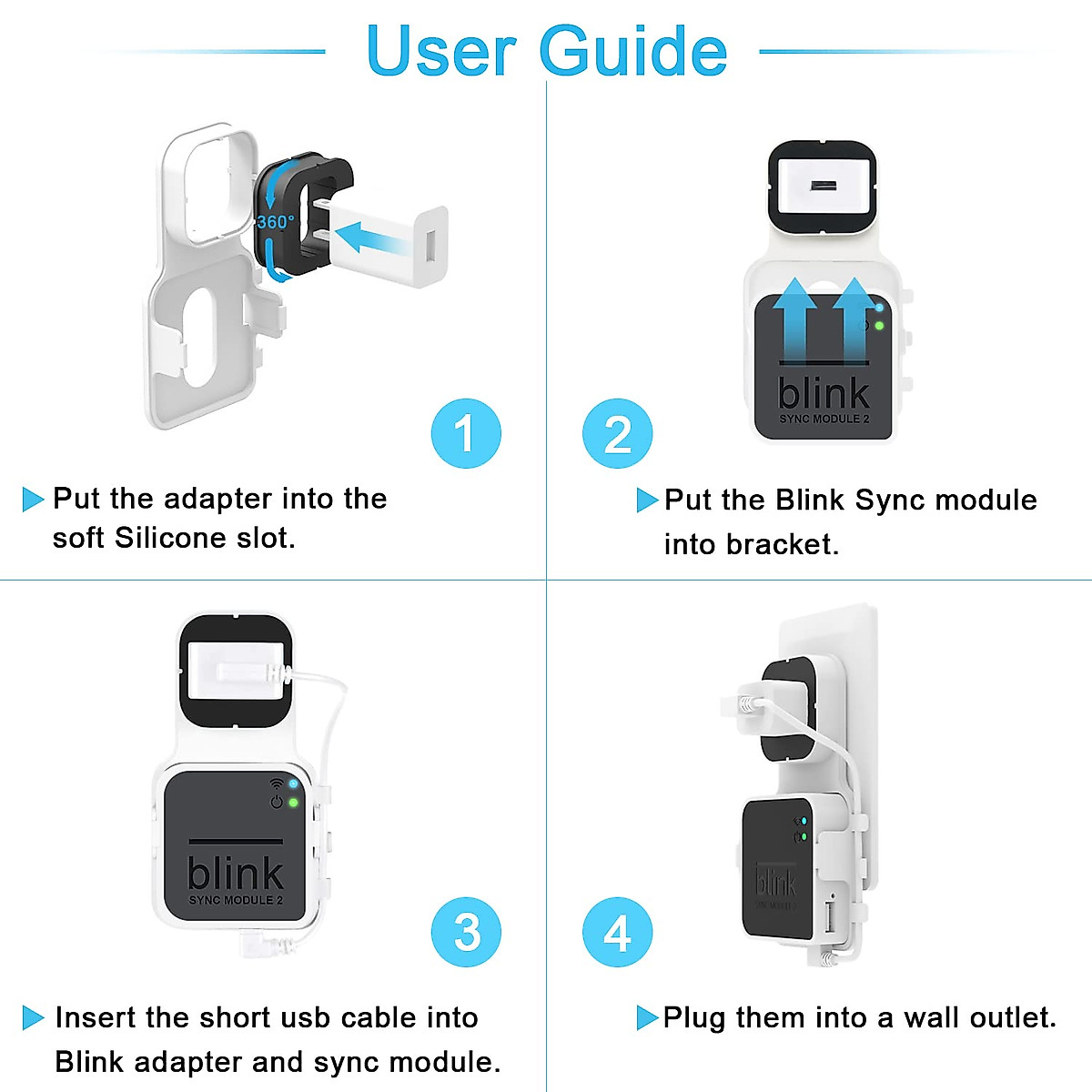 256GB Blink USB Flash Drive for Local Video Storage with The Blink Sync Module 2 Outlet Wall Mount Bracket Holder for Blink Outdoor with Short Cable (Blink Add-On Sync Module 2 is NOT Included)