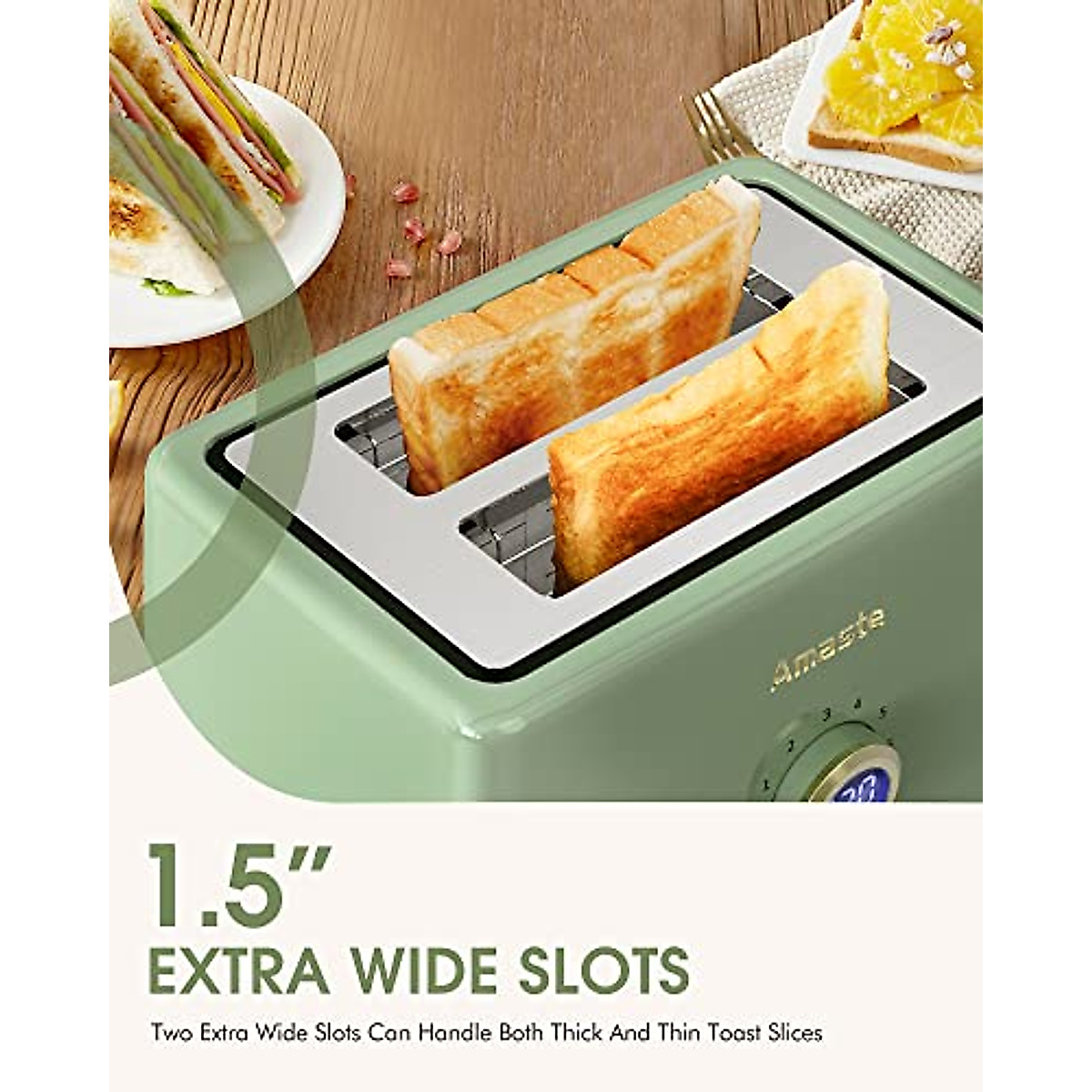 2 Slice Toaster, Retro Bread Toaster with LED Display, Extra Wide Slots Toasters with 6 Bread Shade Settings, Bagel, Cancel, Defrost Function, Stainless Steel with High Lift Lever, Removal Crumb Tray