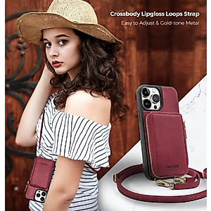 MOTIVE for iPhone 14 Pro Wallet Case, Designed in New York, Crossbody Phone Case for Apple iPhone, Zipper Purse Case Wallet with RFID Blocking Card Holder | 6.1" Color Red Wine - Fancy Series