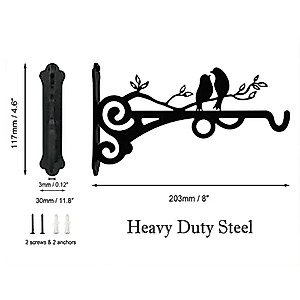 Qktxktzy Multipurpose Hanging Basket Plant Brackets Outdoor Indoor, Heavy Duty Solid Steel Plant Hangers, Wall Mounted Lantern Hooks for Garden Plants Flower Light Bird Feeder, Pack of 2 Black