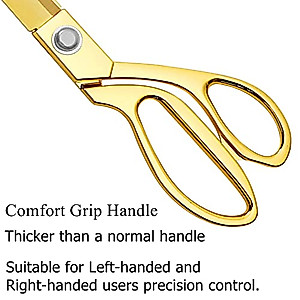 Premium Tailor Scissors,Heavy Duty Sewing Scissors Gold Titanium Coating Stainless Steel Fabric Scissors Leather Comfort Grip Shears Professional Ultra Sharp Cloth Tailor Scissors 10.5 Inch
