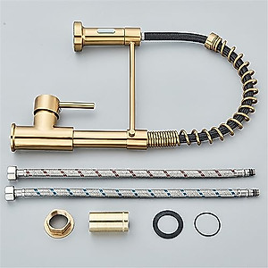 Brushed Gold Kitchen Faucet Pull Down 2-Way Spray Single Handle Hot Cold Water Mixer Tap 360 Rotation Mixer Tap
