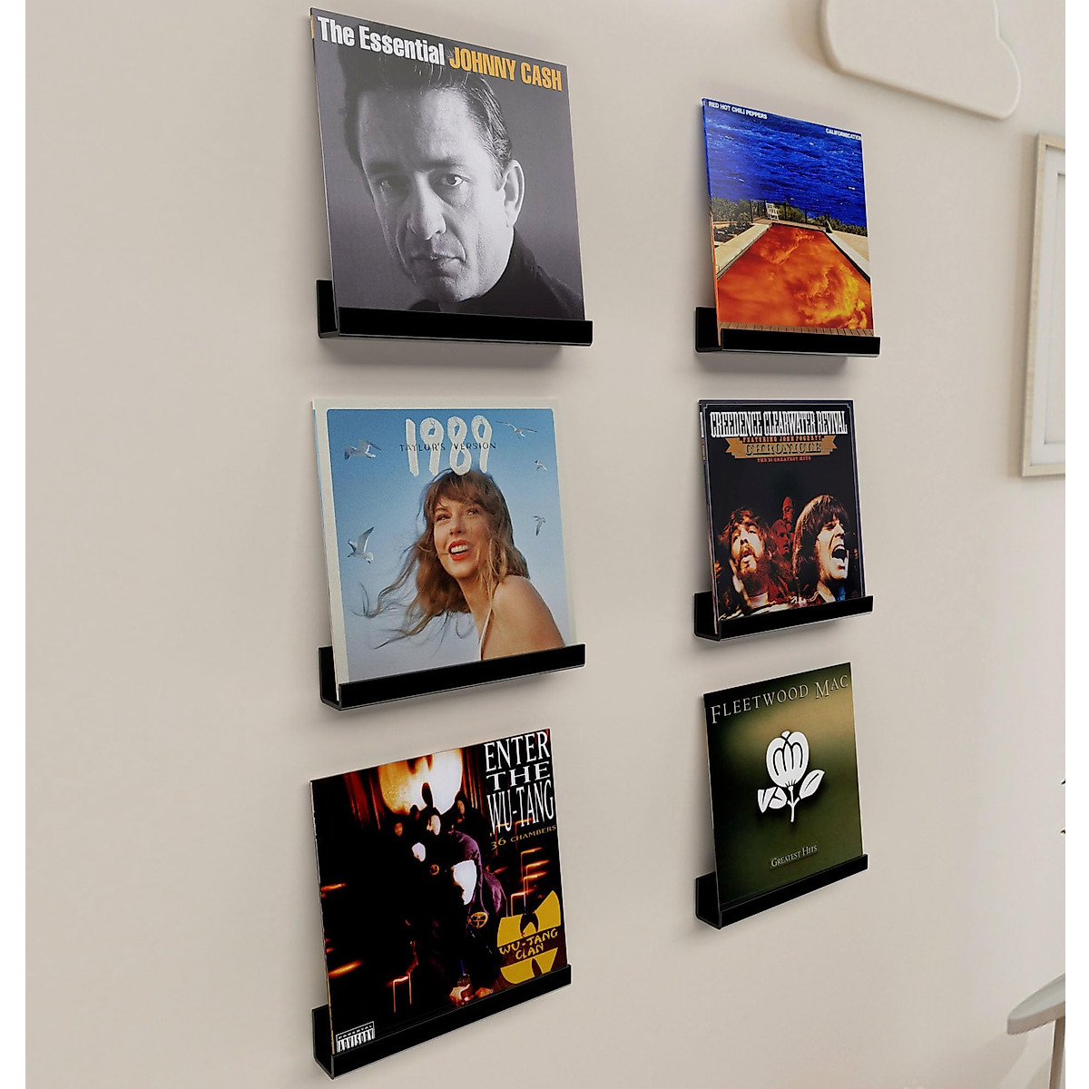 Dezeqo 12 Pack Vinyl Record Wall Mount Shelves, Black Acrylic Vinyl Record Holder Display Shelf, Floating Vinyl Record Shelf, Kids Book Shelf, Floating Wall Shelves for Bathroom Bedroom Kitchen