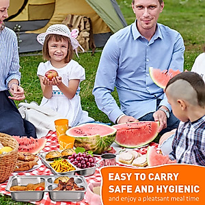 Zopeal 8 Pack 304 Stainless Steel Divided Plates Tray Rectangular Metal Dinner Section Plates for Adults Kids Food Portion Control Camping Lunch(3 Compartment Style)