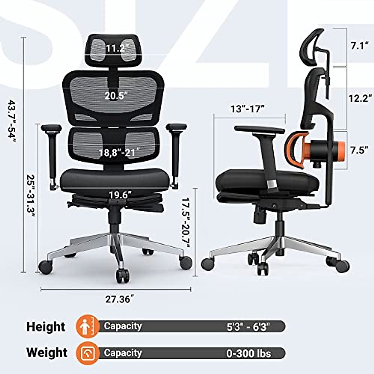Newtral Ergonomic Office Chair with Footrest- High Back Desk Chair with Unique Adjustable Lumbar Support, Seat Depth Adjustment, Tilt Function, 4D Armrest Recliner Chair for Home Office