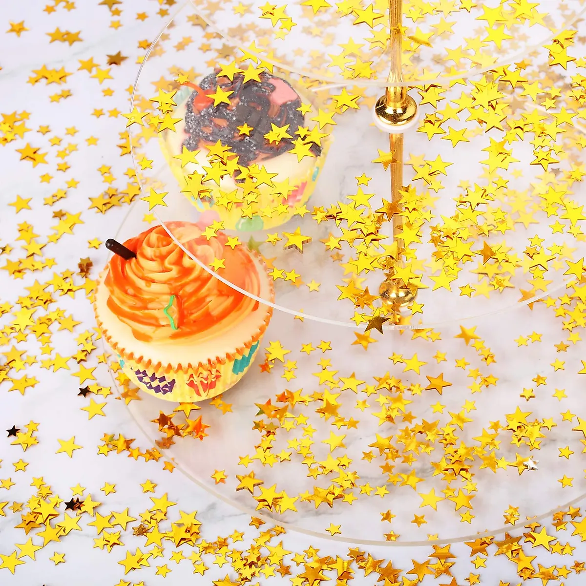 HESTYA 60g Star Confetti Glitter Table Confetti Metallic Foil Stars for Party Wedding Festival Decorations(Gold,10mm and 6mm)