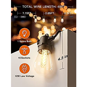 addlon 48FT Smart Outdoor String Lights with APP & Remote Control, Works with Alexa, Music Sync Waterproof Patio Lights with Dimmable Edison Shatterproof Bulbs, Extendable for Patio, Porch