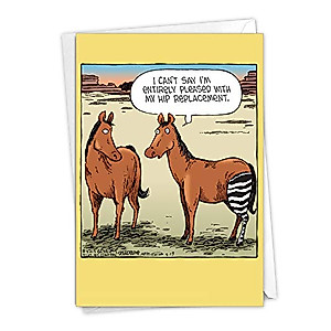 NobleWorks - Funny Get Well Soon Card with Envelope - Surgery Humor, Feel Better Recovery Greeting Card - Hip Replacement C1770GWG