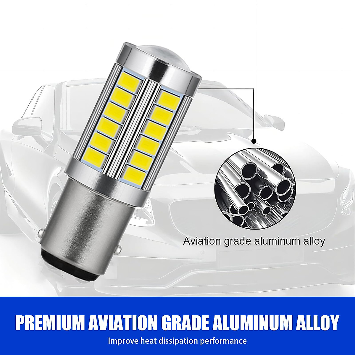 UGSHY 4 Pack Car LED Turn Tail Brake Signal Light, 1157 33SMD Super Bright Light Bulbs, Reversing Light, 12V Interior RV Camper Trailer Lighting Back Up Reverse Lights (White) (UGLED1606WH-1157-4PS)