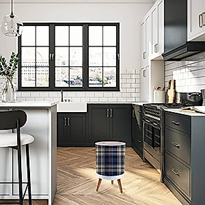 Trash Can with Lid Tartan Plaid Menswear in Navy Blue red Beige Striped Seamless Dark Wood Small Garbage Bin Waste Bin for Kitchen Bathroom Bedroom Press Cover Wastebasket 7L/1.8 Gallon