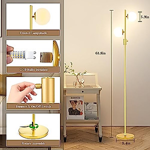 bulbeats Mid Century Floor Lamp, S Sytle Gold Floor Lamp with 2 Shatterproof Globe, 59Inch Modern Standing Lamp for Living Room,