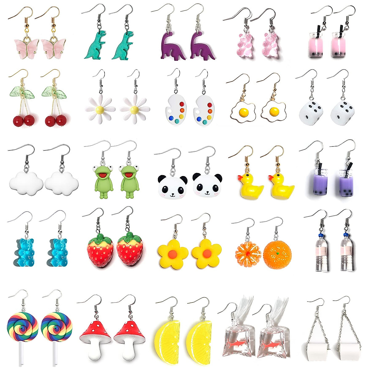 25 Pairs Aesthetic Earrings Cute Funny Weird Indie Crazy Earrings Weirdcore Accessories Earrings Summer Earrings Set for Women Multipack