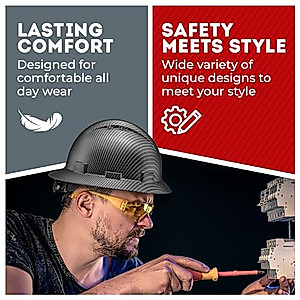 Acerpal Full Brim Non-Vented Classic Black Carbon Fiber Design Matte Finish OSHA Hard Hat with 6-Point Suspension