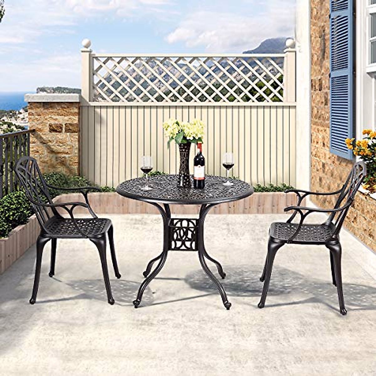 Giantex Set of 2 Outdoor Dining Chairs, Cast Aluminum Chairs with Armrest, 2-Pack Patio Armchairs for Garden, Backyard