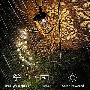 WWahuayuan 7.9Inch Watering Can Lights Solar Powered, Garden Solar Lantern Waterproof, Outdoor Hanging Lamp with Light String for Lawn Patio Yard Pathway Decor