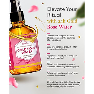24 Karat Gold Rose Water Toner by Leven Rose Organic Natural Moroccan 24K Rosewater Toner 4 oz