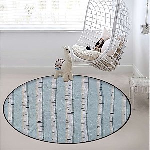 Forest Chair Mat Office Protector for Hardwood Floors Anti-Slip Floor Protection Mat Multi-Purpose Chair Carpet for Desk Dense Tree Formation White Fall Birch Trees,Green Grey Diameter 39.3 in