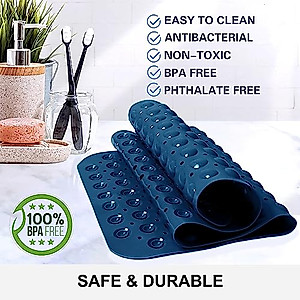 Duwenem Bath Mat for Tub and Shower - Extra Large 39 X 16 Inch Non Slip Bathtub Mat with Drain Holes & Suction Cups - Machine Washable Bathroom Mat (Navy Blue)