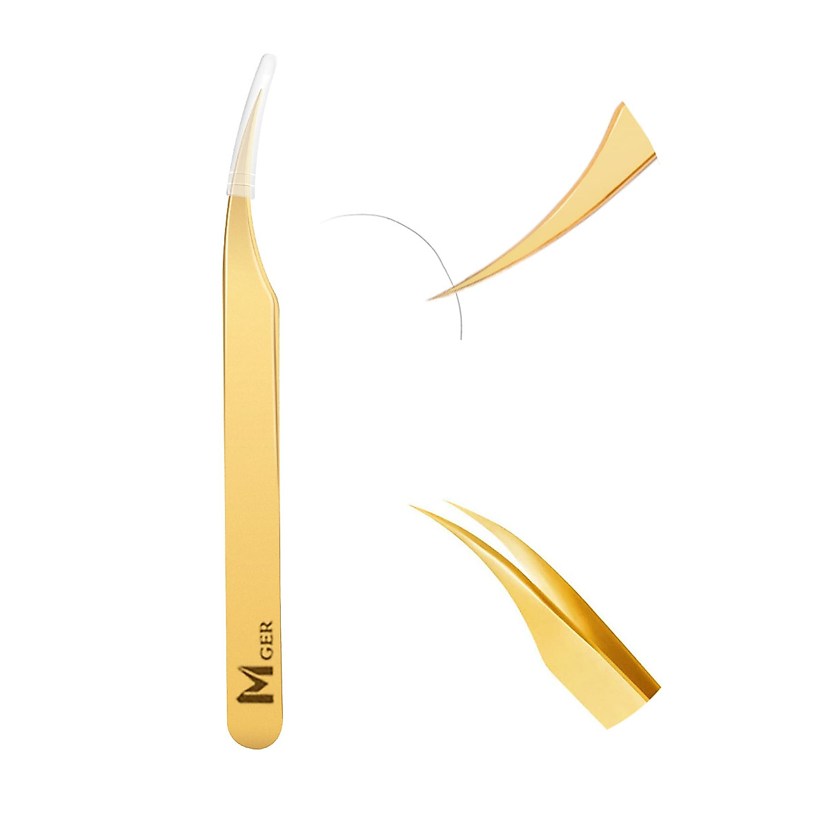 Lash Tweezers for Eyelash Extension, Hand Calibrated Dolphin-shaped Tip eyelash tweezers, False Lash Application Tools, Lash extension tweezers gold