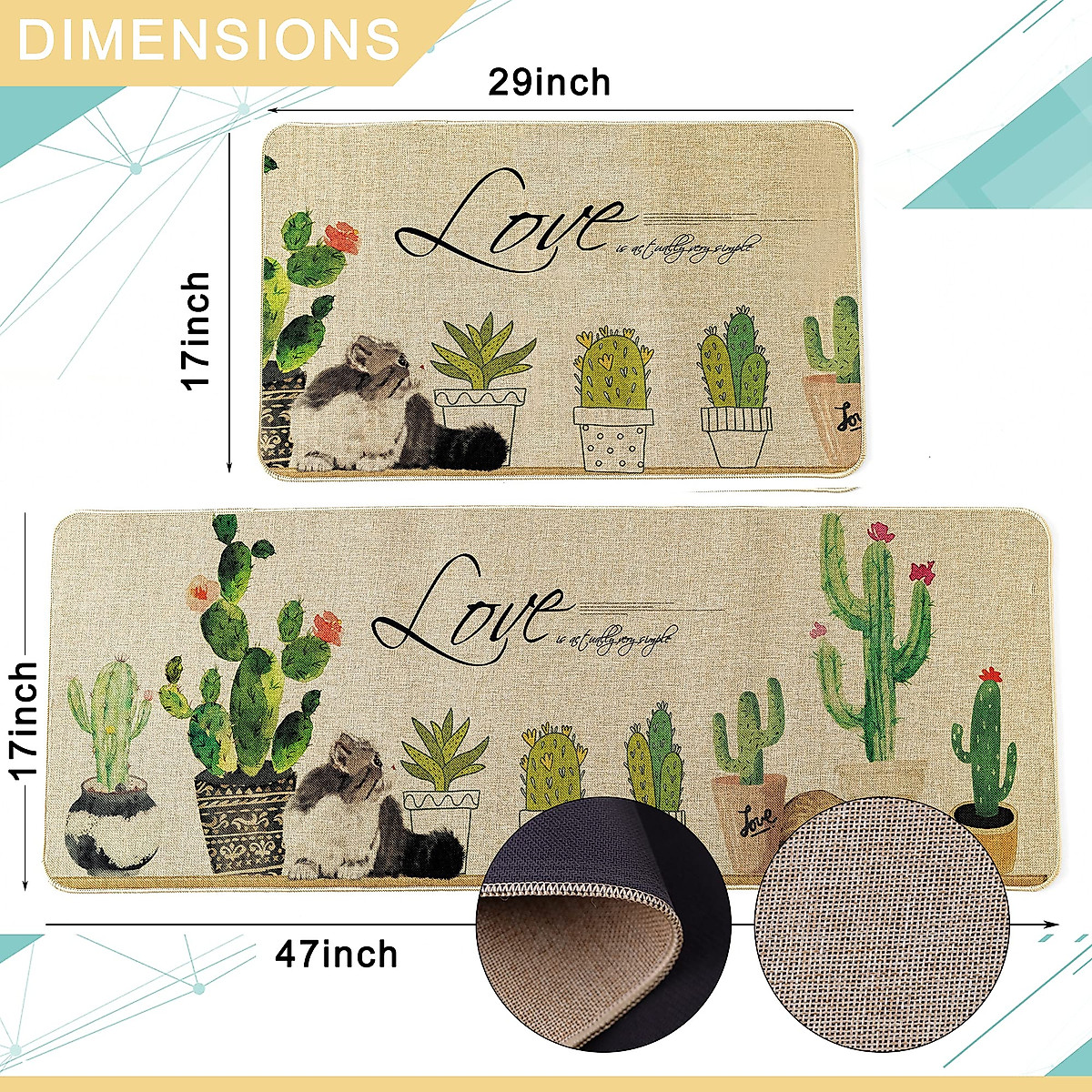 Kitchen Rugs and Mats - Anti Fatigue Kitchen Floor Mats Non Skid Kitchen Floor Mats Rubber Back Absorbent Kitchen Rug Set 2 Piece 17''x29''+17''x47'' LISIBOOO