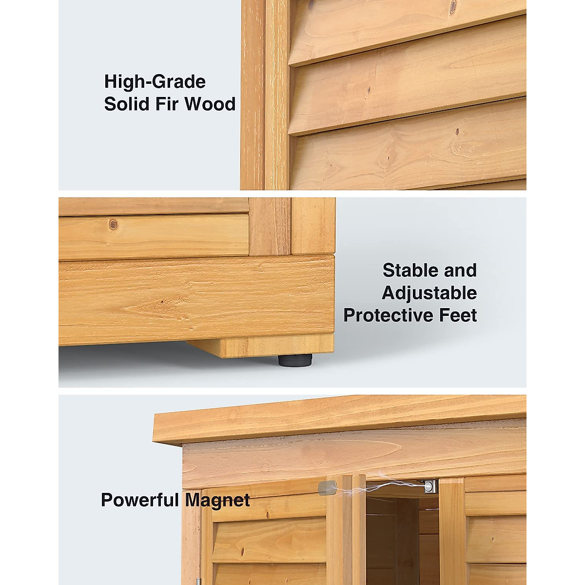 63.2" Outdoor Storage Cabinet with 3 Detachable Shelves, Lockable Wooden Garden Shed with Asphalt Roof, Vertical Tool Storage Shed for Backyard Patio Lawn Deck