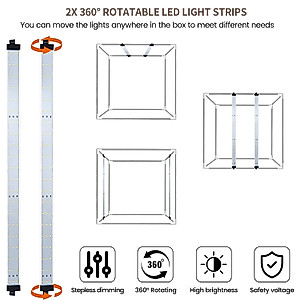 Lightbox, GLZ 24x24 Inch Photo Studio Light Box Shooting Tent Kit with Dimmable and Movable LED Lights, Carry Bag and 3 Color backdrops for Photoshoot (White Black Orange)