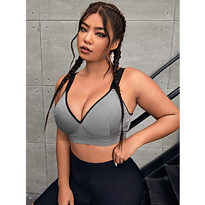 COZYEASE Women's Plus Size Sports Bra High Impact Gym Padded Sports Bra for Women Grey 2XL