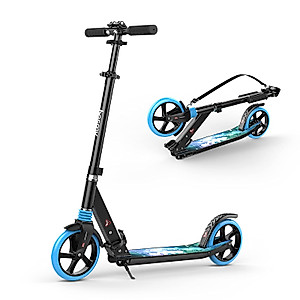 besrey Kick Scooters for Kids 8 Years and up-Teen and Adult Scooter 8" Big Wheels-Foldable Kick Scooters up to 220 Lbs-4 Levels Height Adjustment with Carry Strap (Blue)