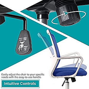 Office Chair, Ergonomic Mid Back Desk Chair with Lumbar Support, Adjustable Swivel Mesh Computer Chair with Armrests for Home, Office, Blue