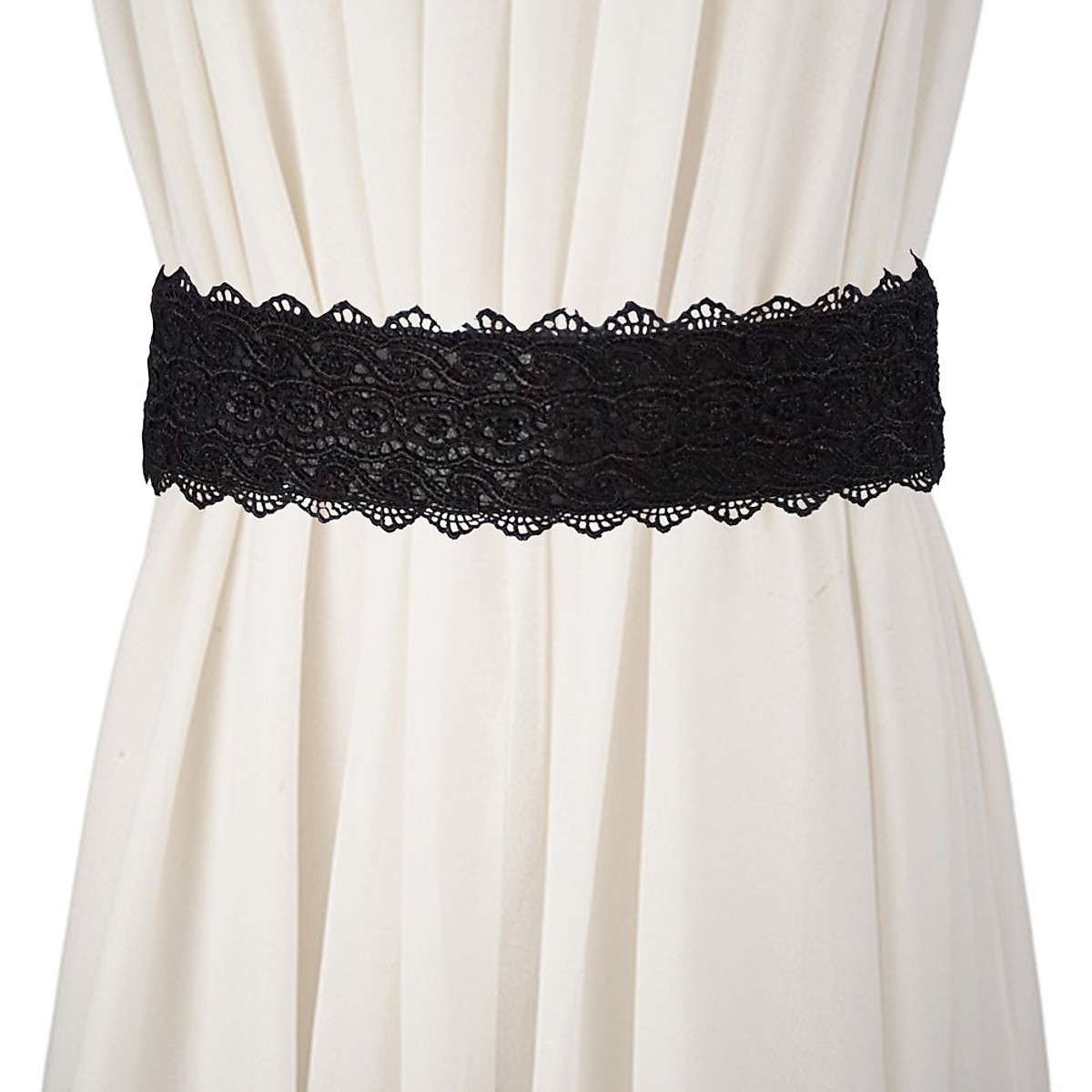 Lovful Womens Lace Waist Belt Wrap Self Tie Obi Style Belt Faux Leather Cinch Boho Dress Belts,Black