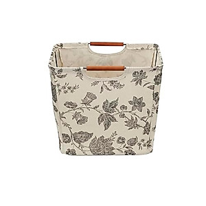 Household Essentials Medium Tapered Storage Bin with Wood Handles, Floral Pattern