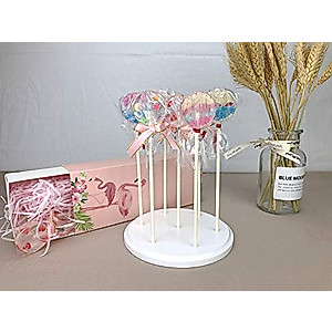 NANGOPOP 2 Pack Cake Pop Stand - 7 Hole Wood Lollipop Holder Display Round Candy or Sucker Stand for Wedding, Birthday Party, White