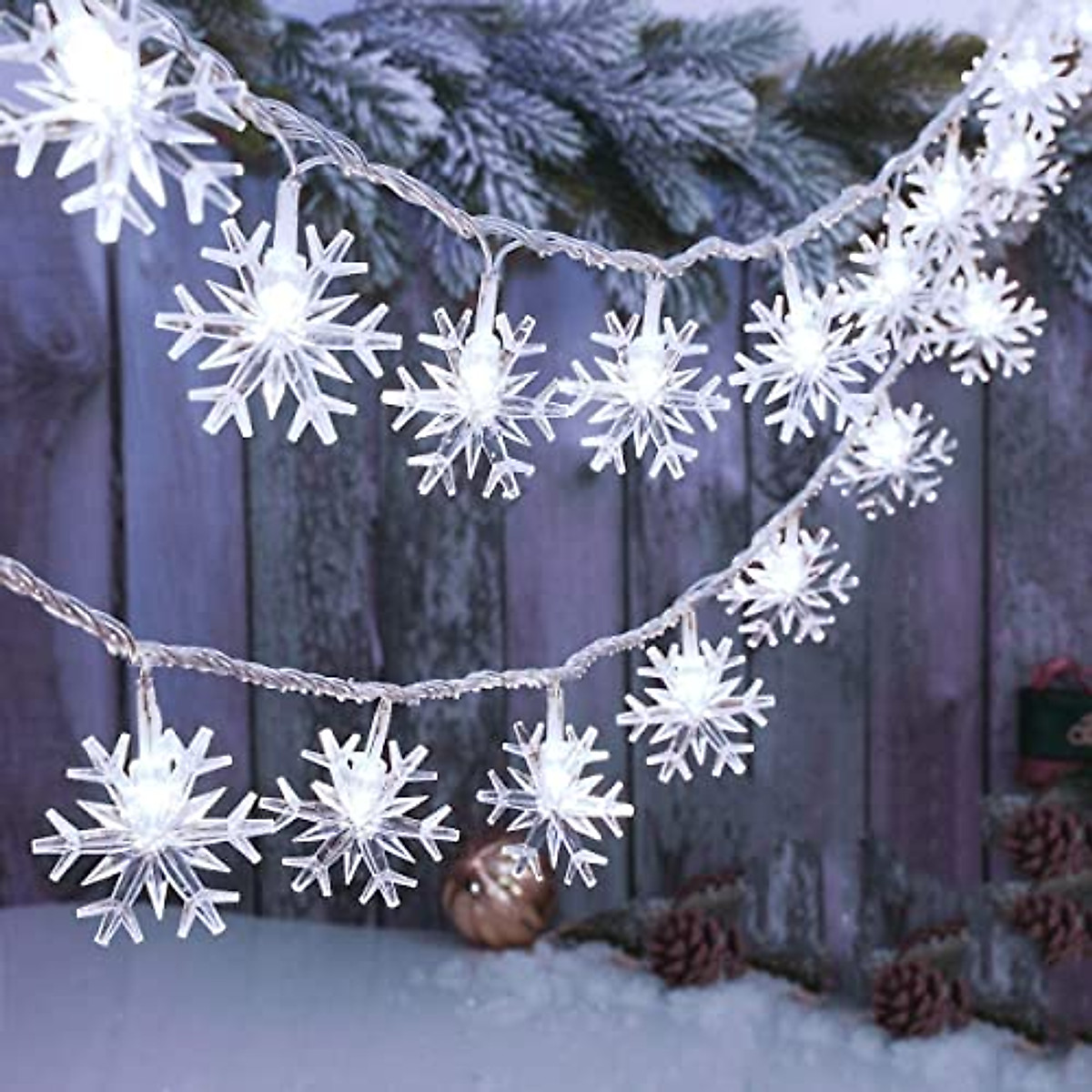 KAILEDI Christmas Lights, 19.6 ft 40 LED Snowflake String Lights Battery Operated, 2 Modes Waterproof Fairy Lights for Xmas Party Garden Patio Bedroom Decor Indoor Outdoor