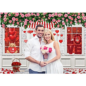 CYLYH 7X5FT Valentine's Day Backdrop Valentine's Day Store Backdrop Pink Rose Flower Brick Wall Background Mother's Day Party Bridal Shower Party Backdrops D807